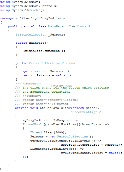 Silverlight 4 Using The Busy Indicator